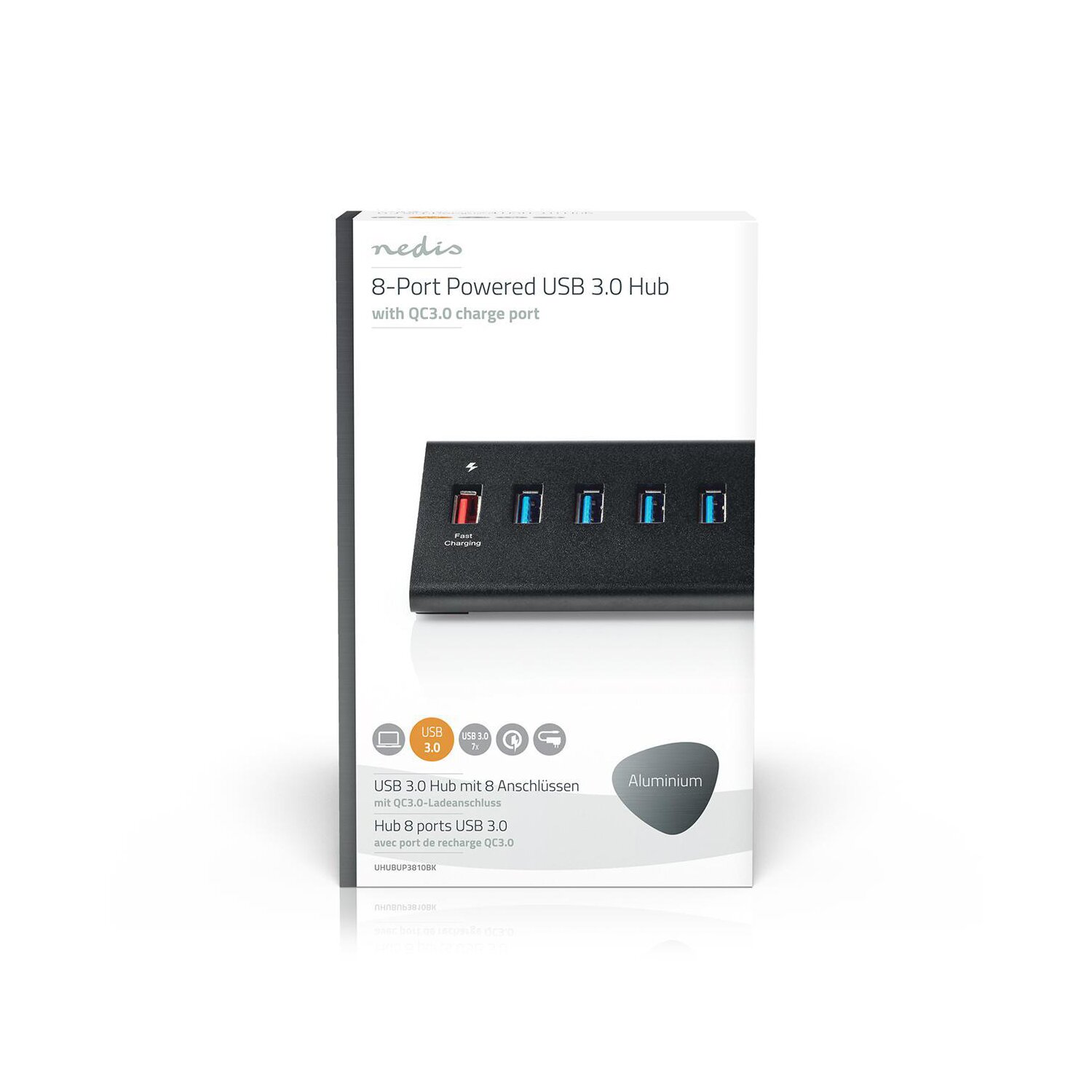 7-fach USB 3.0 HUB + QC 3.0 ( USB 3.2 ) Verteiler Aluminium PC Weiche, 32,49