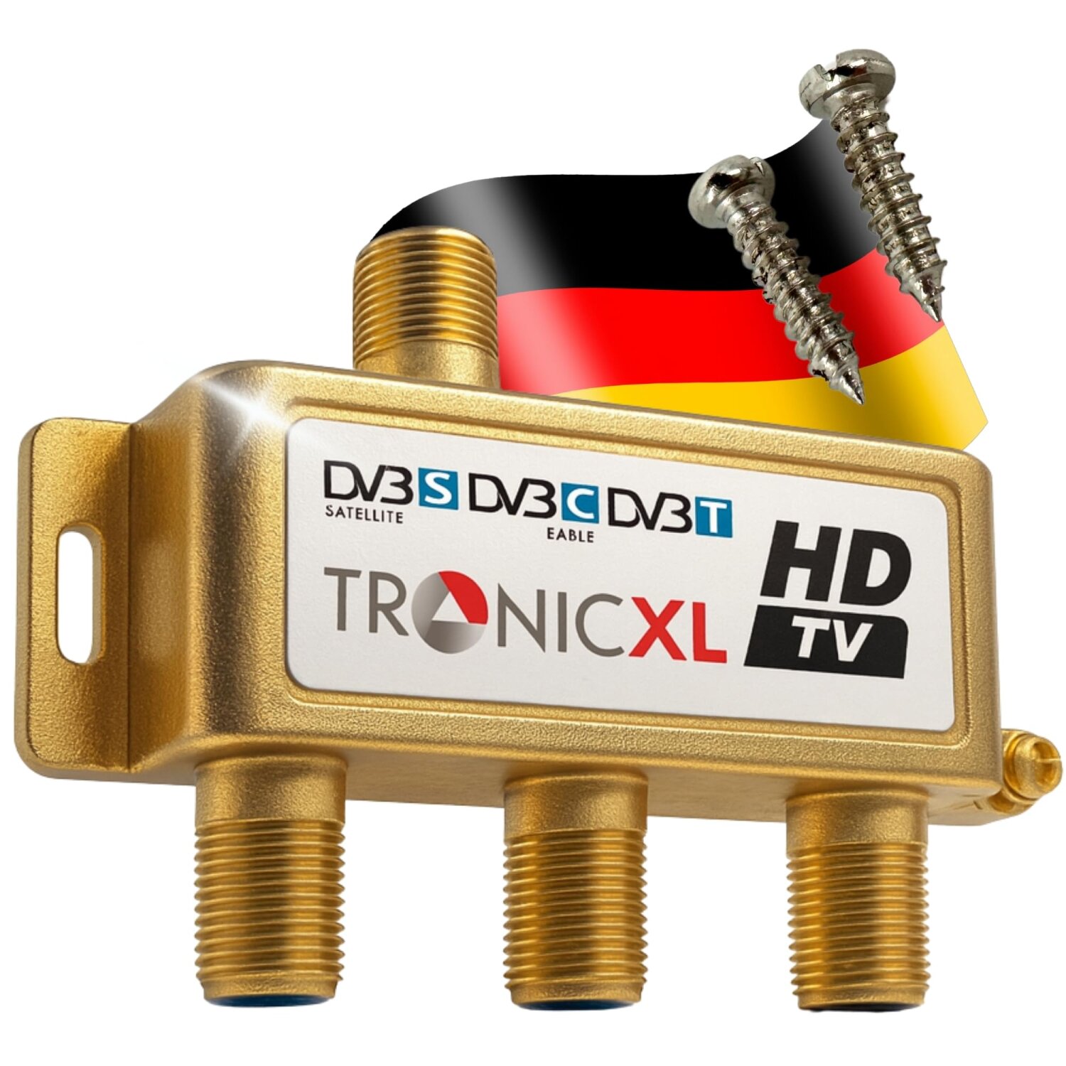 3-fach 24k Antennen-verteiler F-Stecker DC-Durchlass TV Kabelfernsehe ...