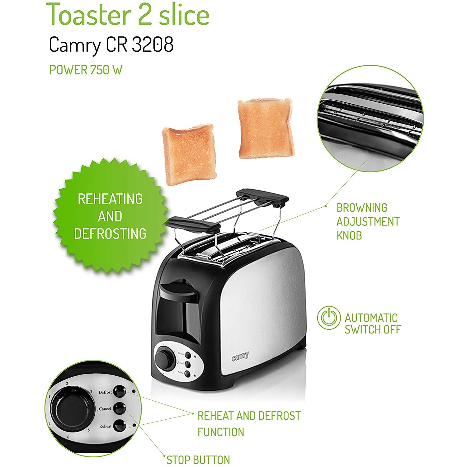 Toaster mit Brötchenaufsatz Edelstahl Schwarz Auftau und Aufback Funk ...