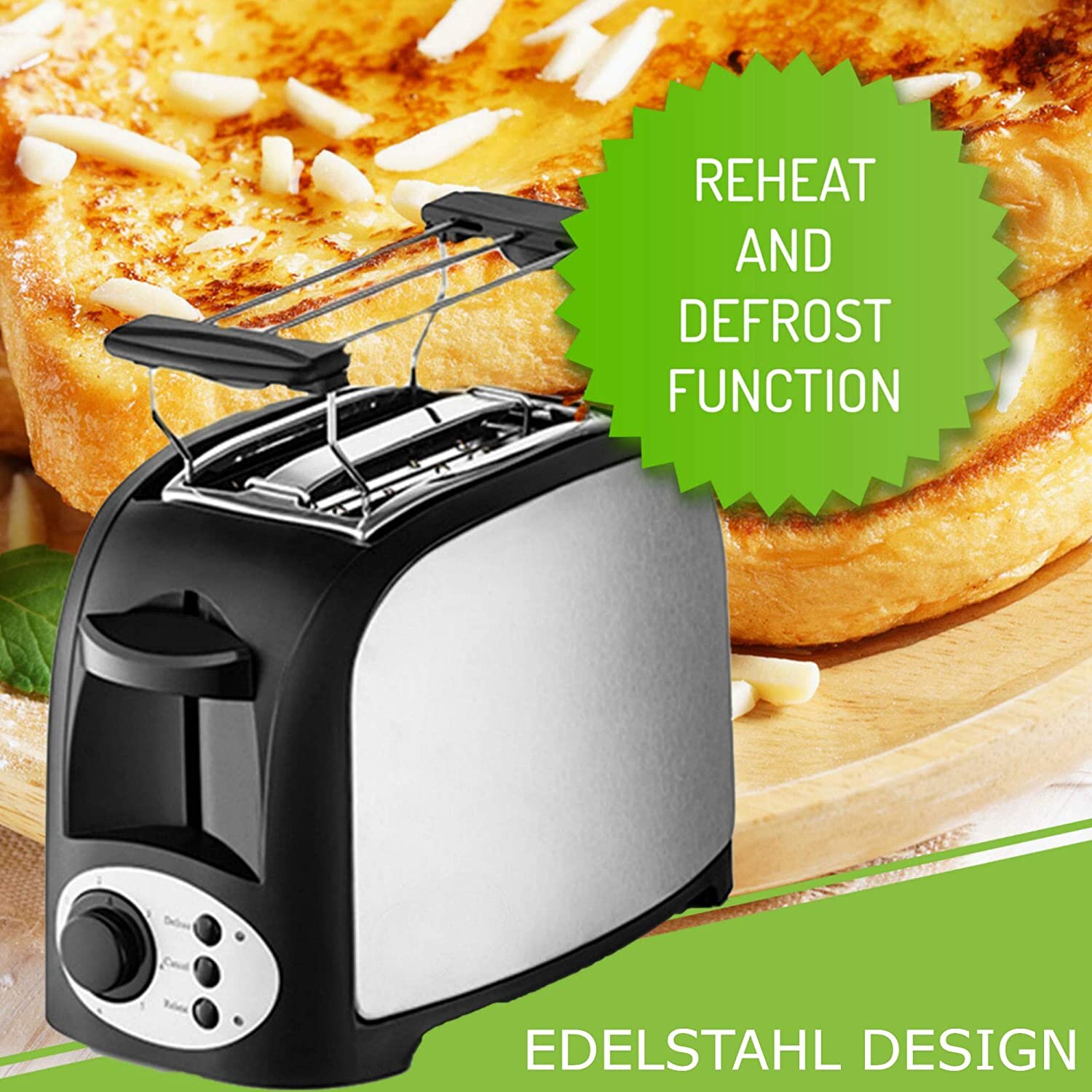Toaster mit Brötchenaufsatz Edelstahl Schwarz Auftau und Aufback Funk ...