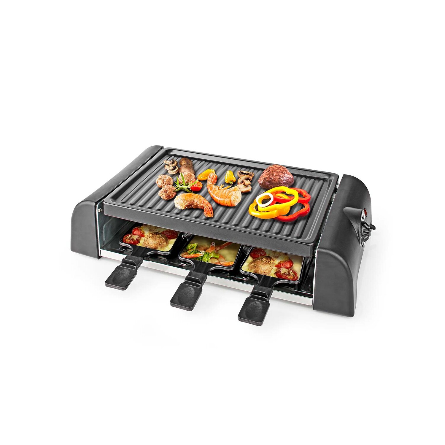 6 Personen Raclette Raclettegrill mit Grill Grillplatte Pfännchen Hol ...