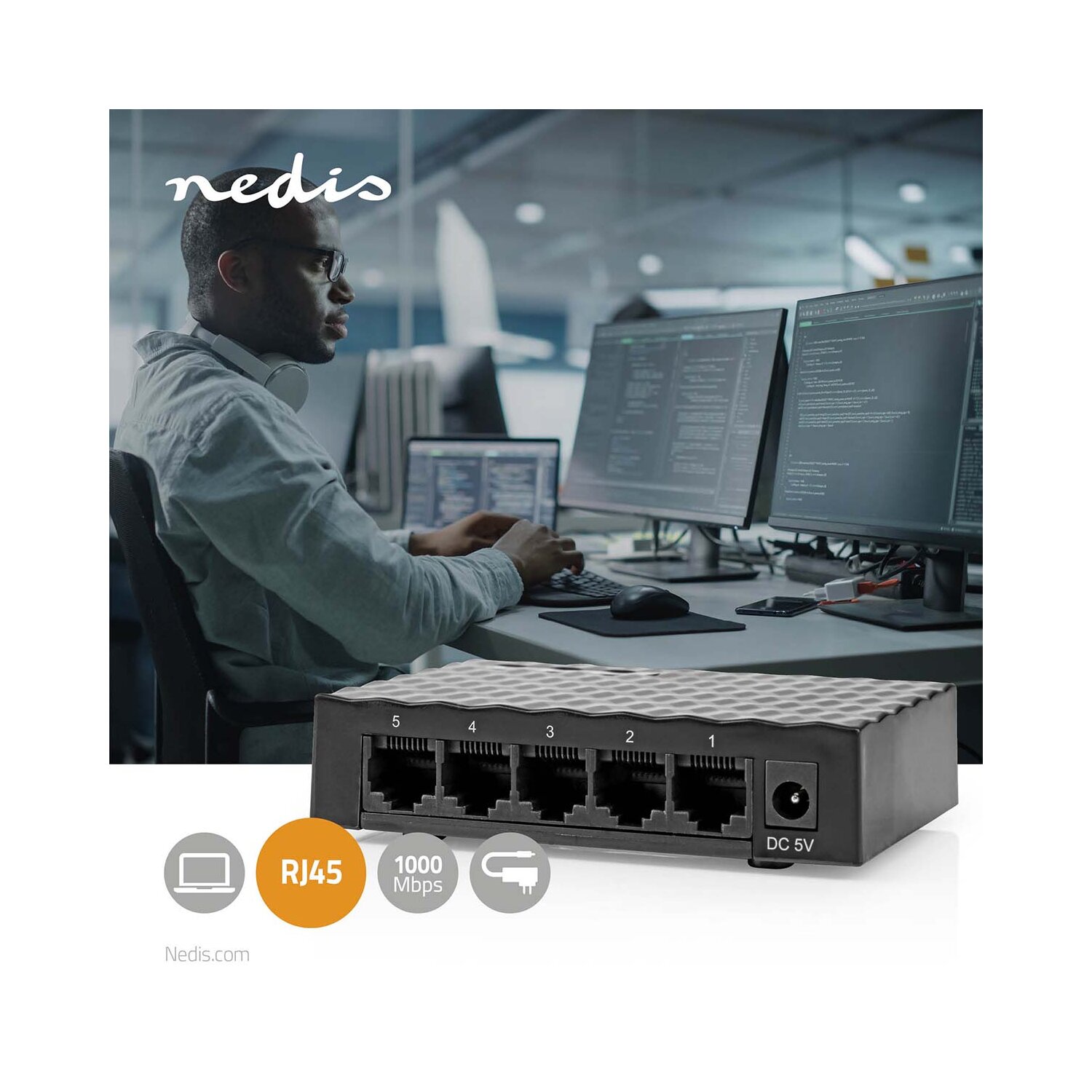 5-Port LAN RJ45 Ethernet Gigabit Switch Hub Verteiler Weiche Internet ...