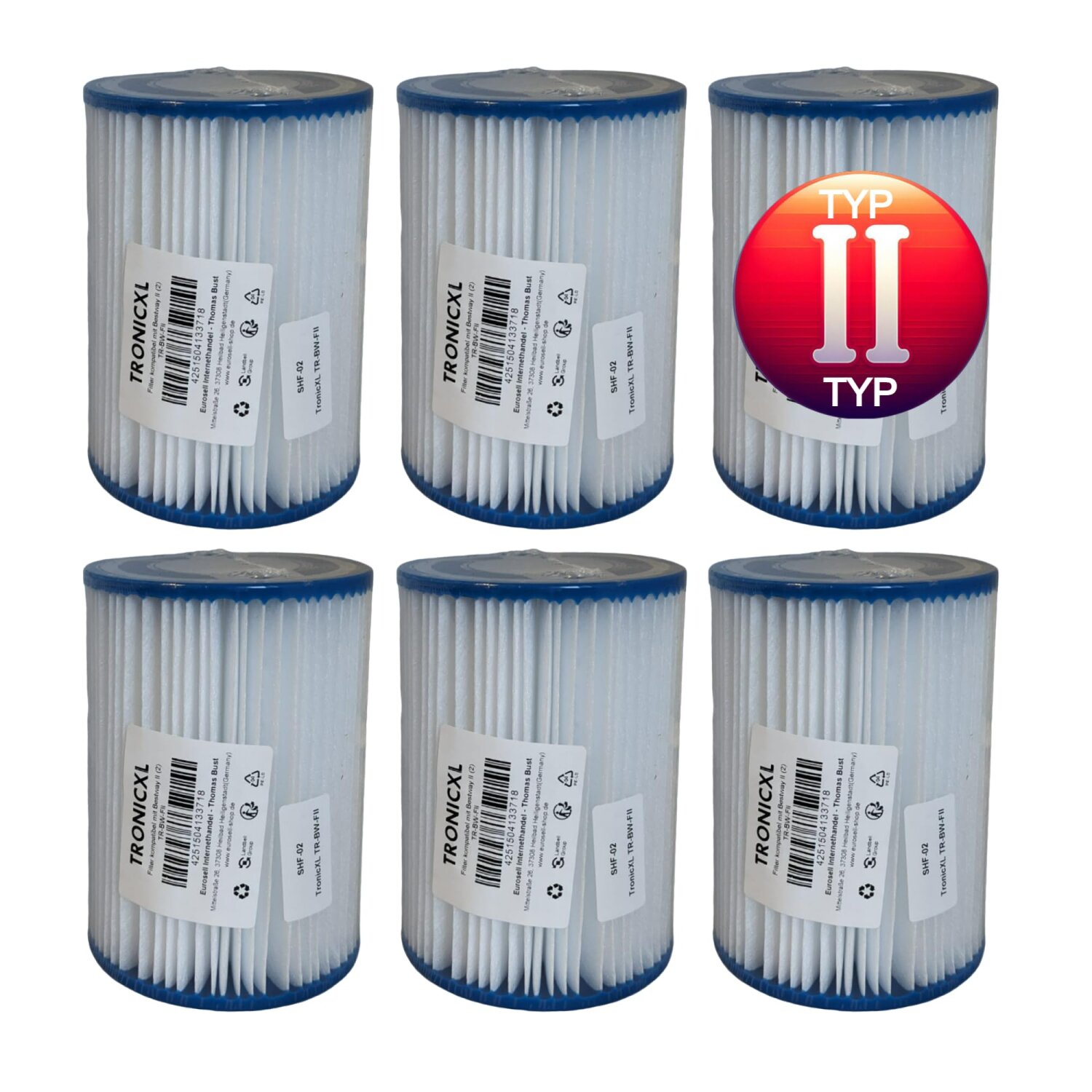 6x Filter Pool für Bestway Typ II 2 Filterkartusche Ersatztfilter Flo ...