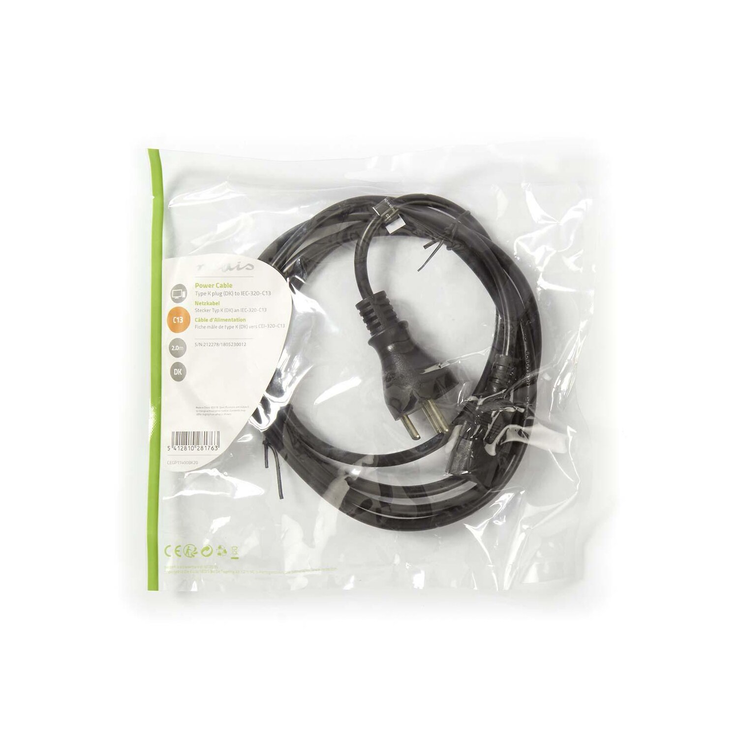 Dänemark Kaltgerätekabel Netzkabel Stecker Typ K (DK) IEC-320-C13 | 2 ...