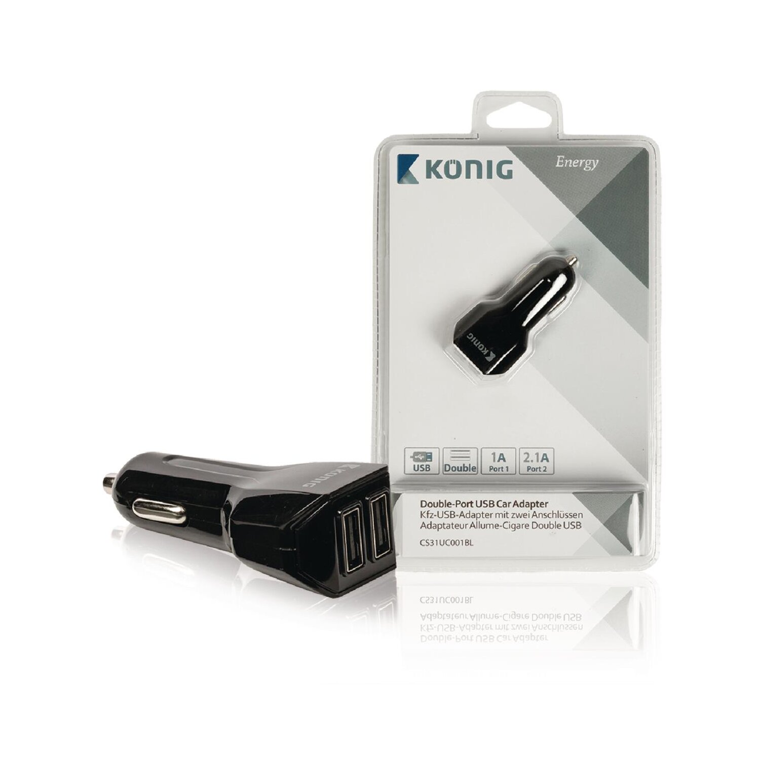 Auto-Ladegerät 2-Ausgänge 3.1 A USB Schwarz, 10,49