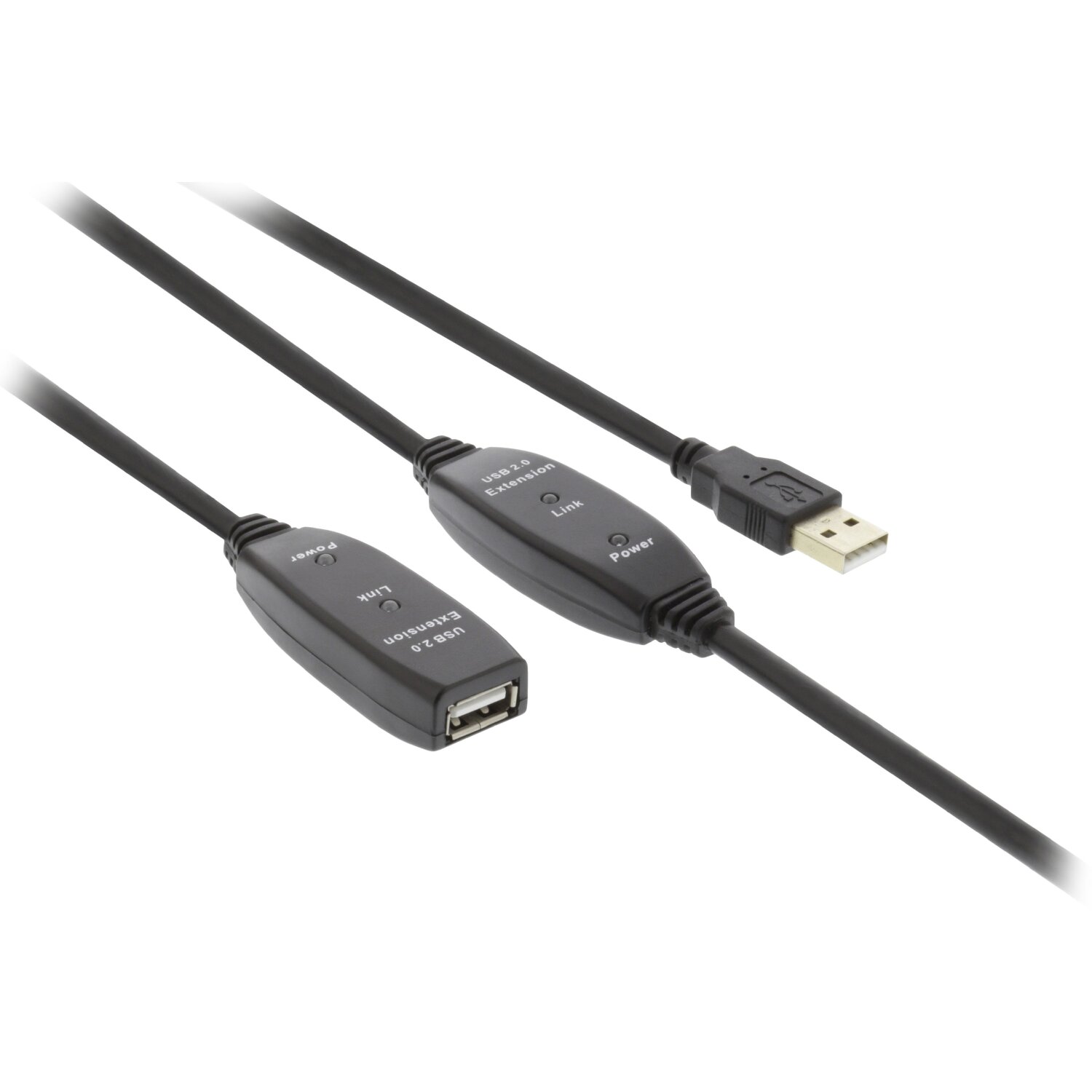 Aktive USB 2.0 Verlängerungskabel USB A male - USB A female 30 m Schw ...