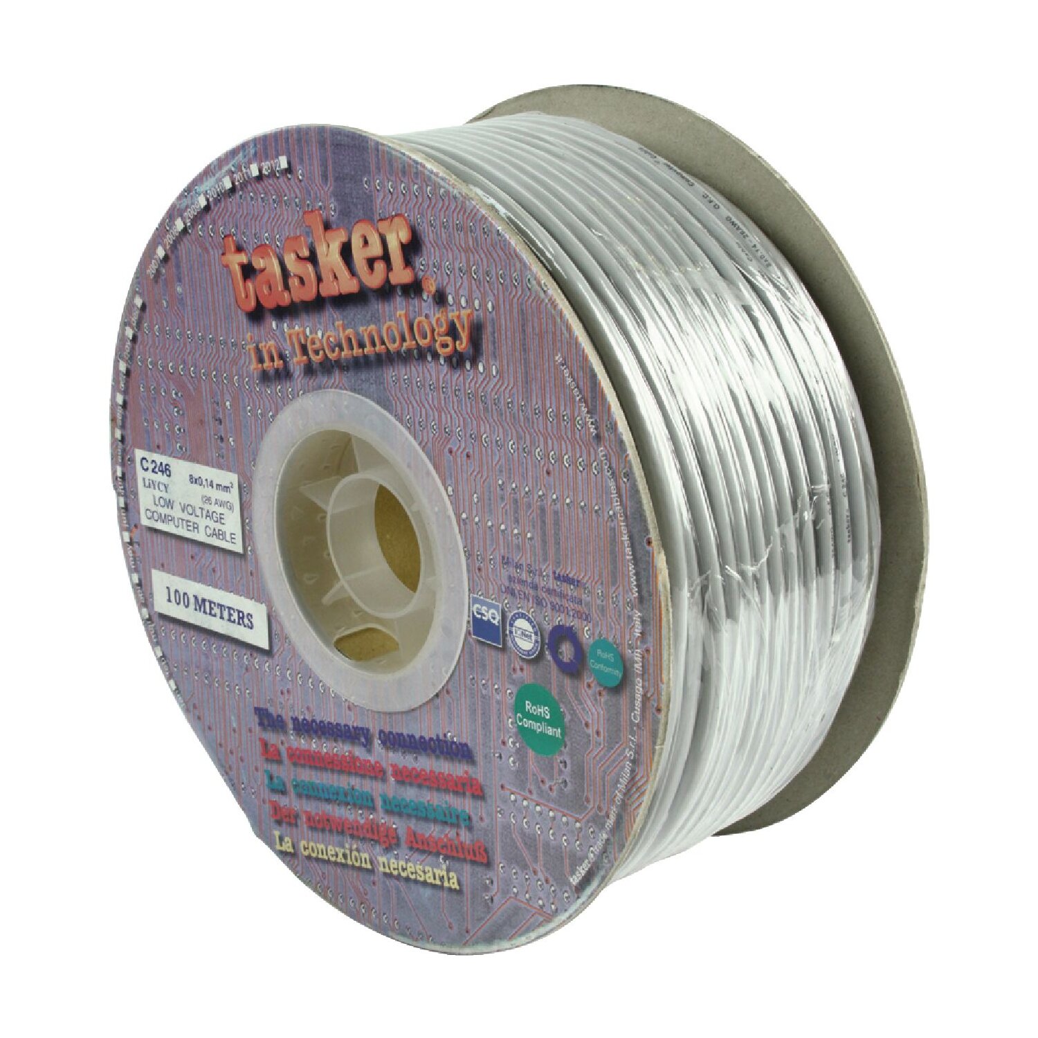 Datenkabel auf Rolle 8x 0.14 - 100 m Grau, 191,00