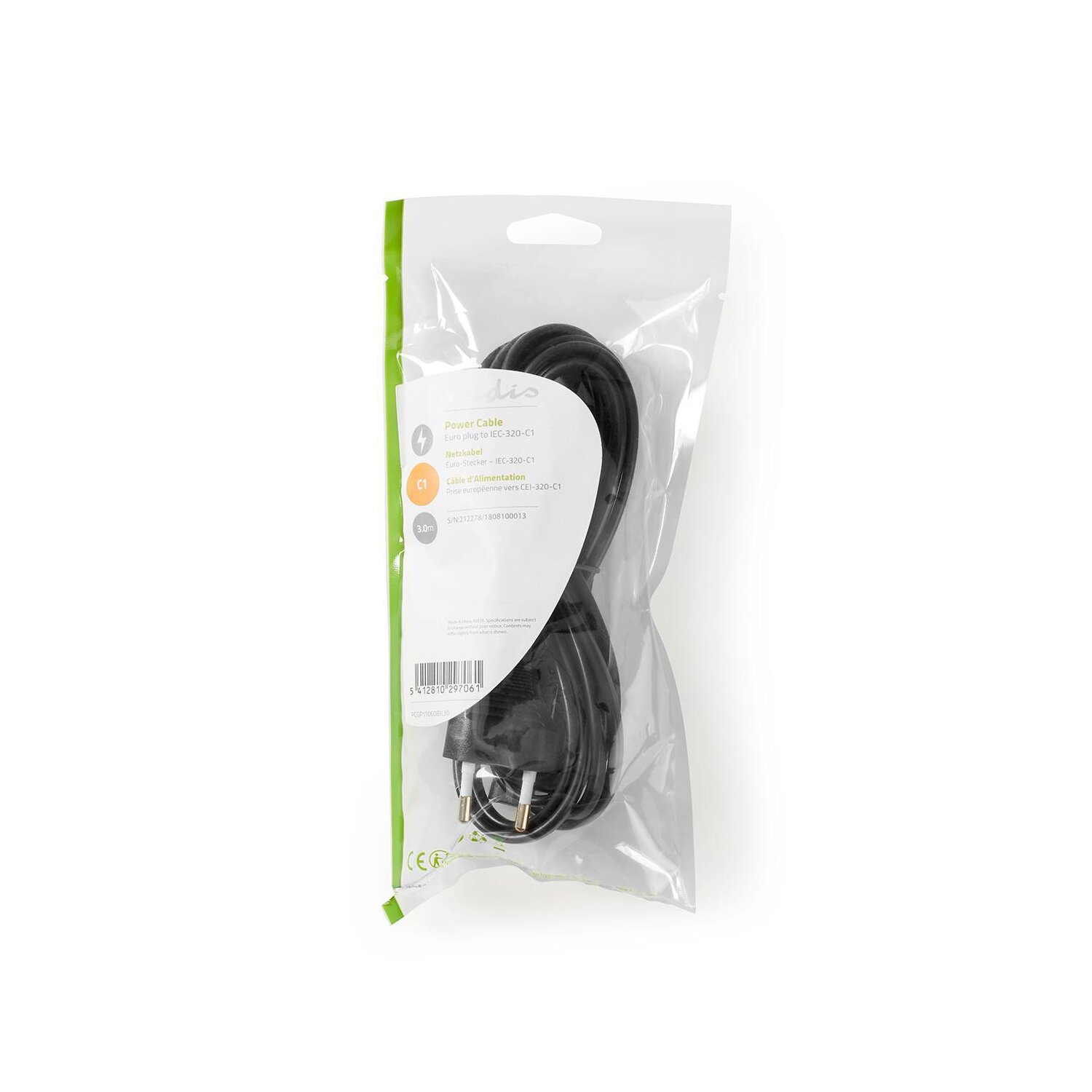 Netzkabel | Euro-Stecker – IEC-320-C1 | 3,0 m | Schwarz, 2,35