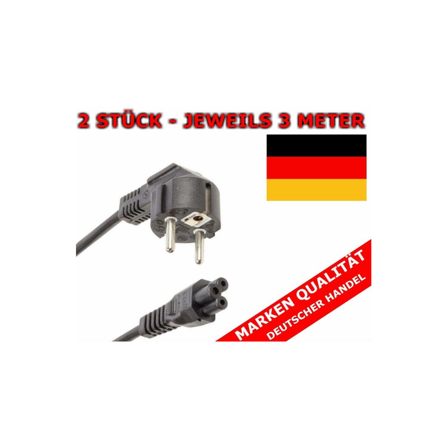 2 Stück Stromkabel Kabel Netz IEC-320-C5 3 Meter PC Mickey Mouse 3 po ...