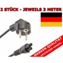 2 Stück Stromkabel Kabel Netz IEC-320-C5 3 Meter PC Mickey Mouse 3 po ...